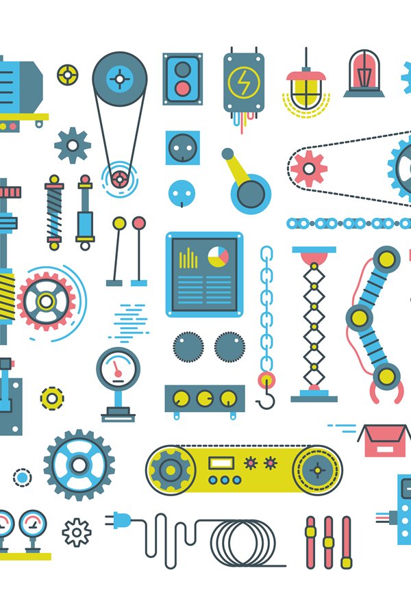 Vector parts of mechanism and robots flat icons