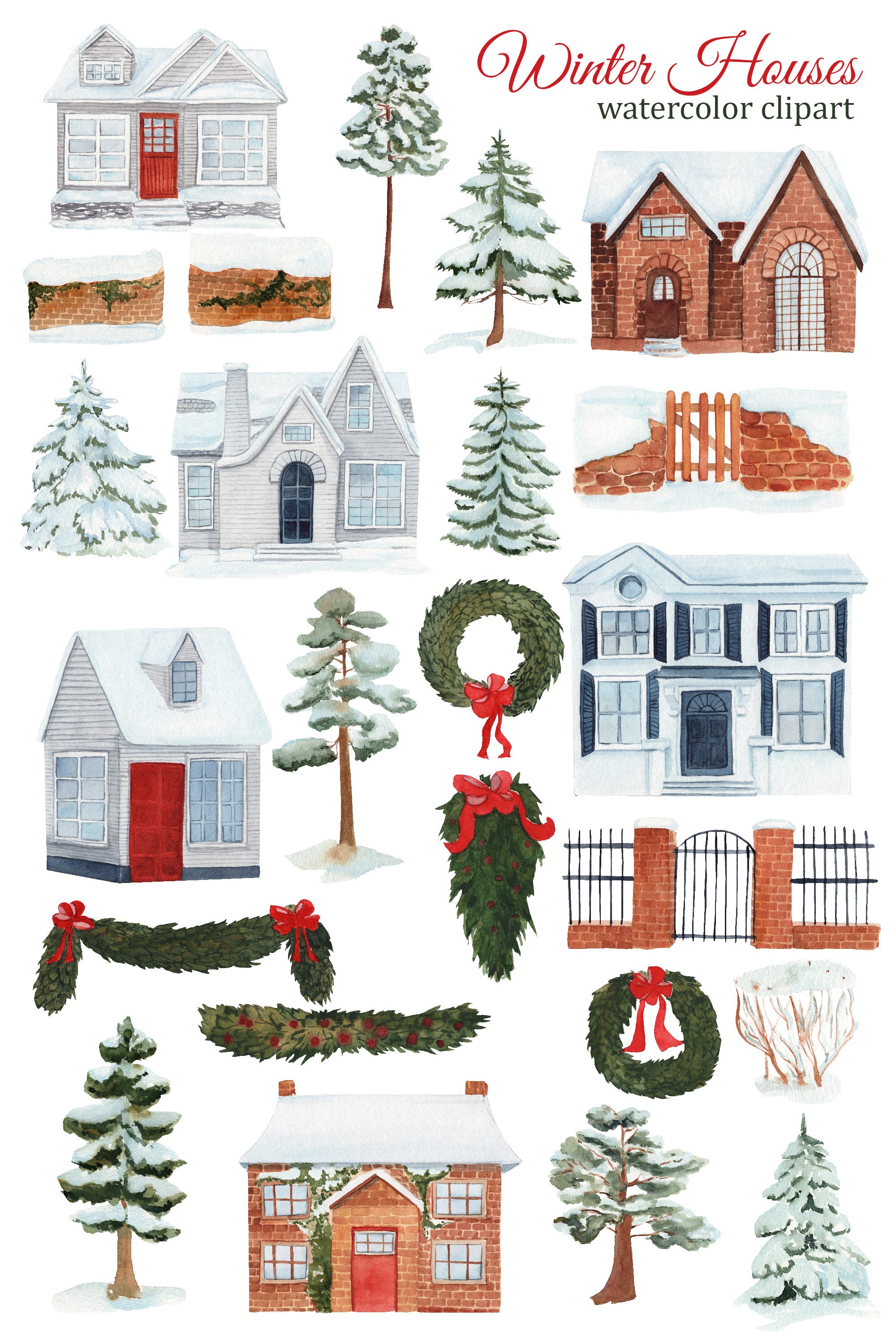 Watercolor Winter House Clipart (1609800)