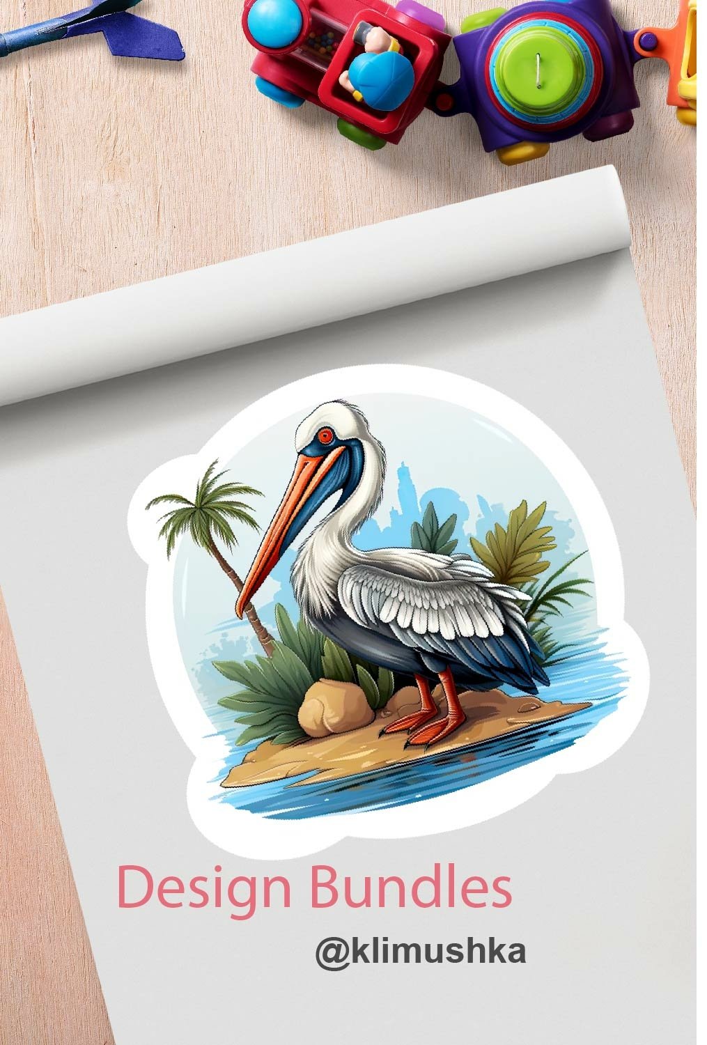 Pelican on vacation sticker| Printable Sticker Sheet