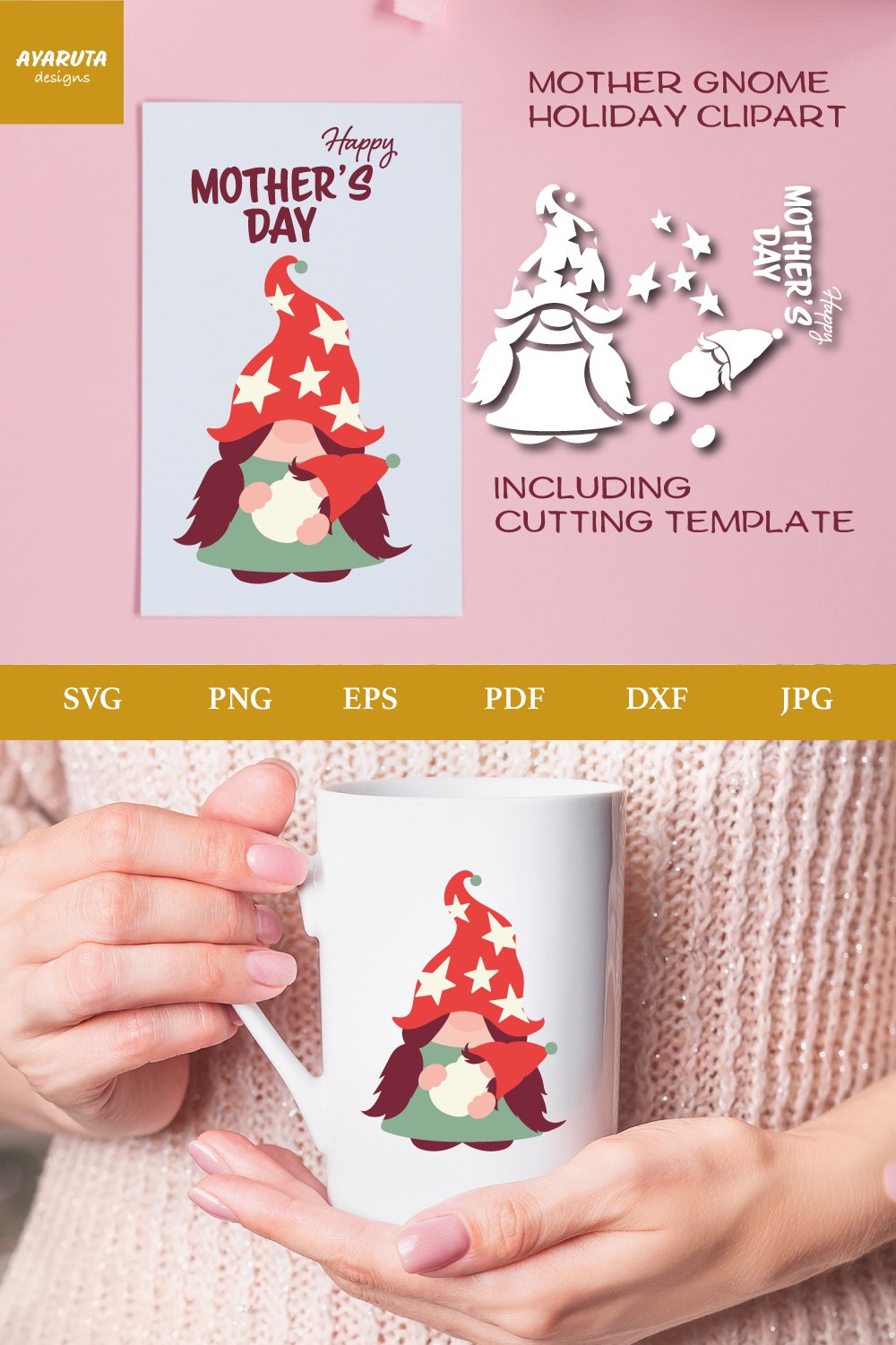 Mother Gnome SVG Cutting file, Mothers Day Clipart Mom Gnome