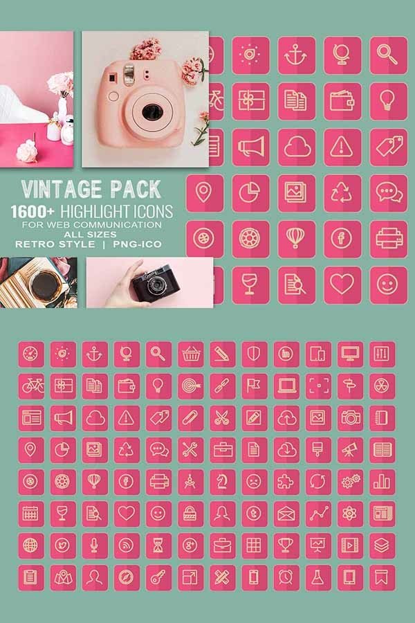 1600 Vintage Icons Pack PNG-ICO Vol.3