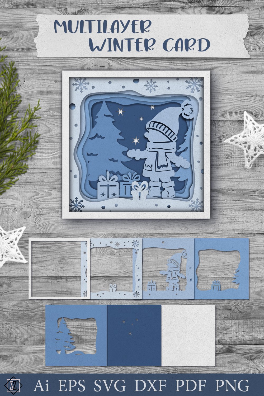 Layered winter card with gnome