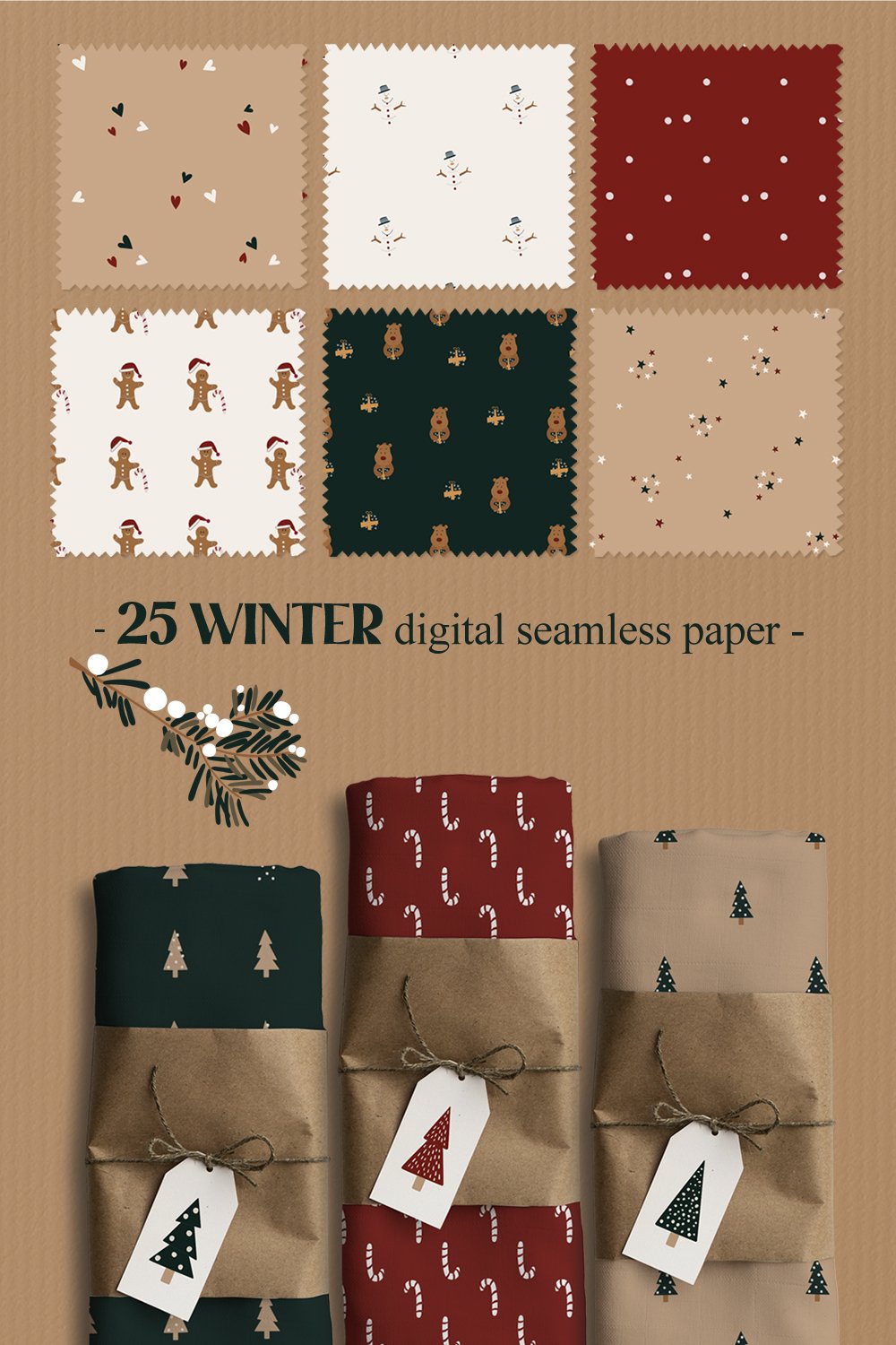 Winter digital paper Holiday seamless pattern