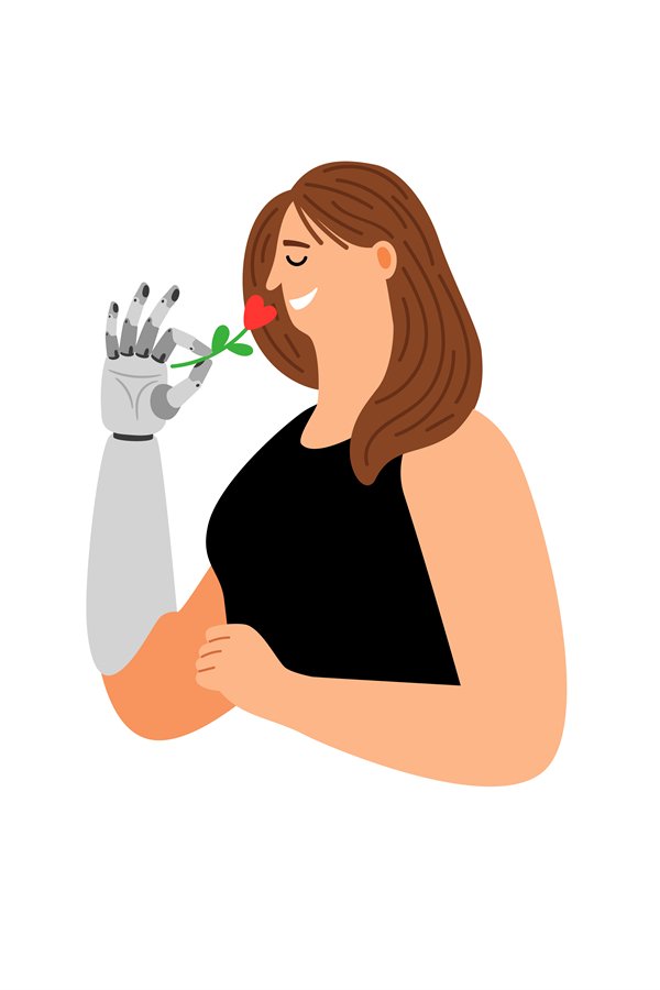 Cartoon woman with bionic arm