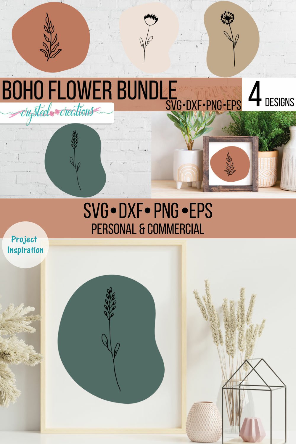 Boho Flower Bundle SVG, DXF, PNG, EPS
