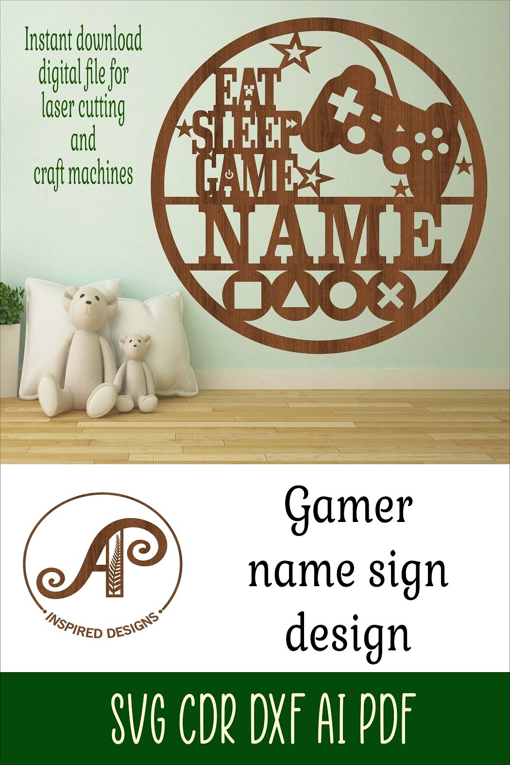 Gamer name sign svg laser cut template