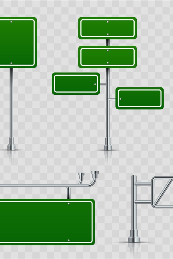 Highway signs. Green pointers on the road, traffic control s