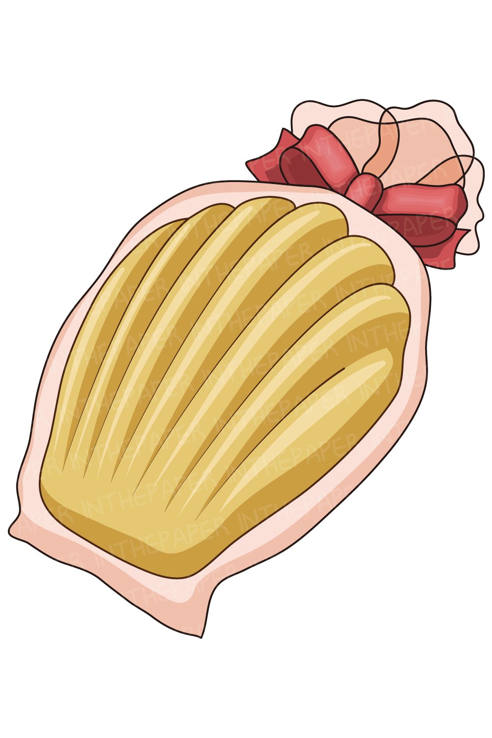 Cute madeleine wrapped in pink wrapping paper and red ribbon