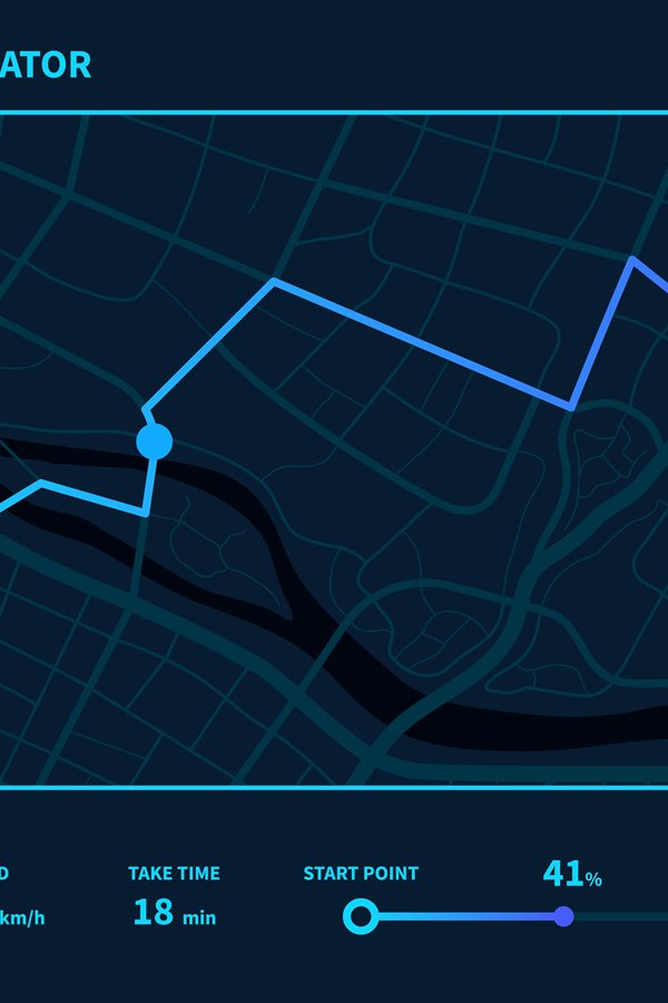 Route dashboard. Futuristic route UI, GPS tracking map navig