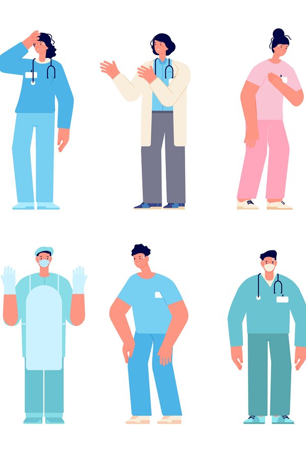 Different medical characters. Man doctors nurse, doctor with