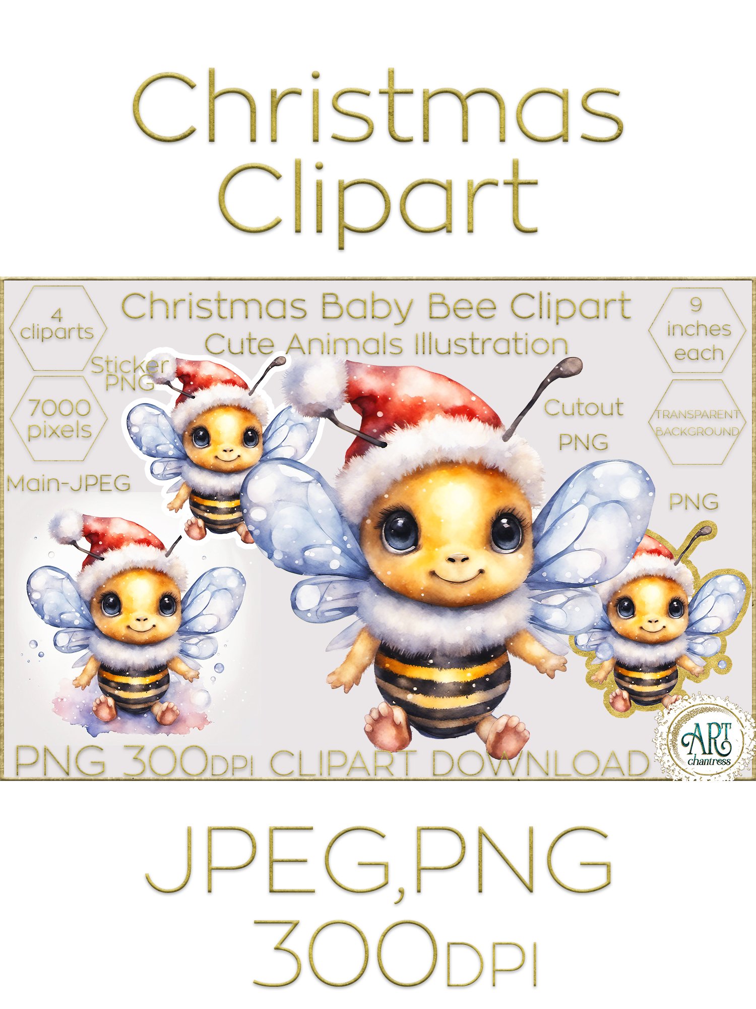 Christmas Funny Baby Bee Clipart Cute Xmas Festive Image PNG