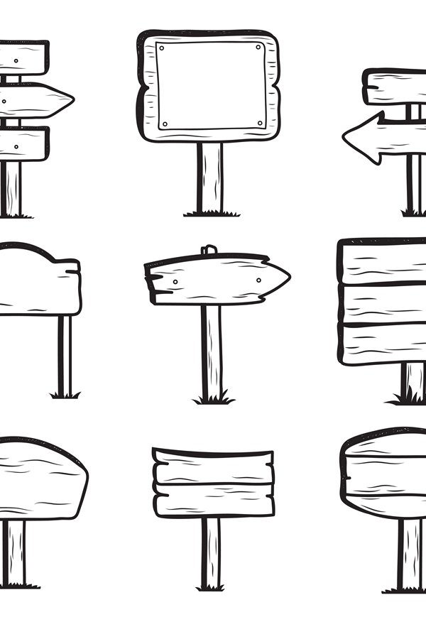 Hand drawn wooden street signs. Doodle sign post icons