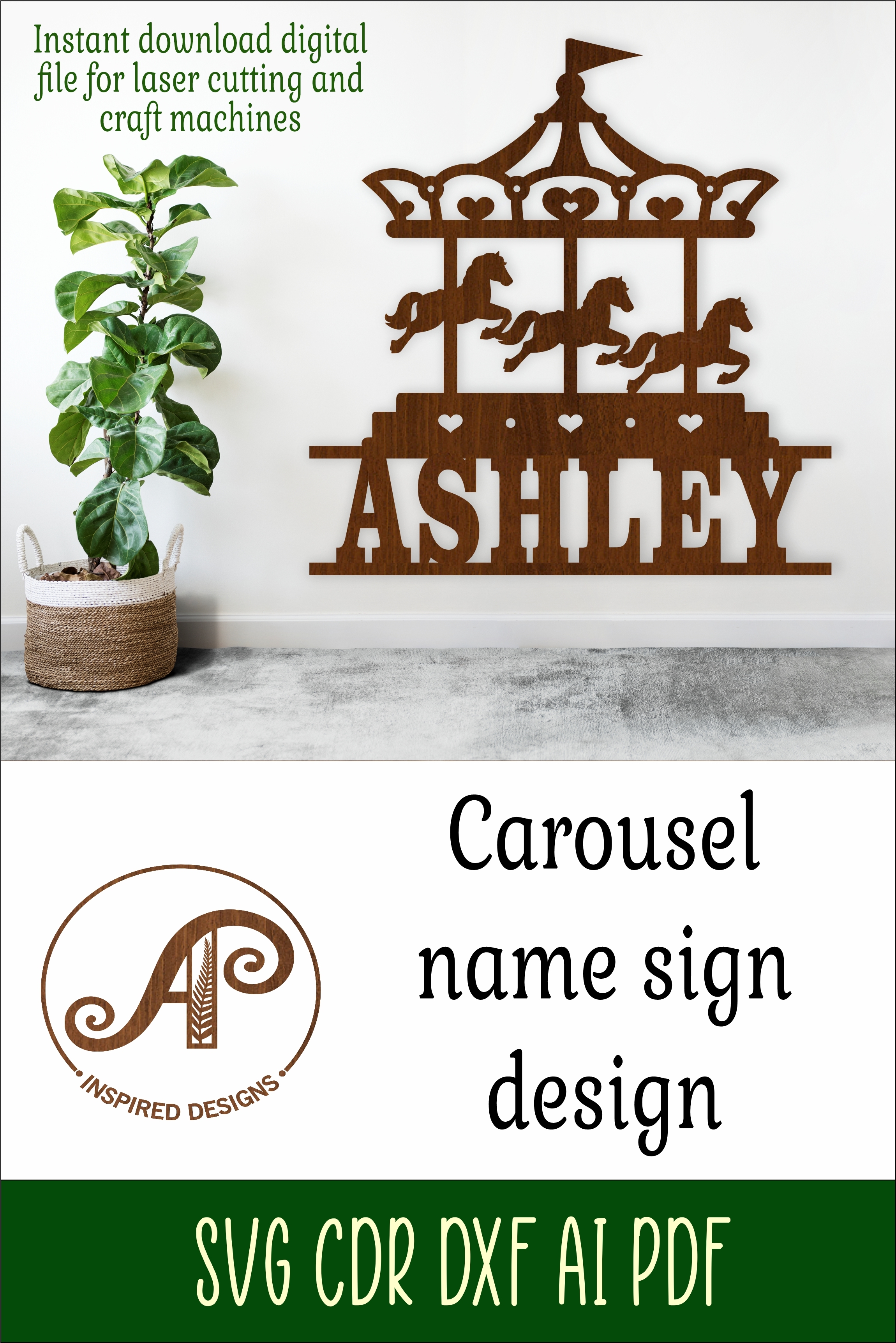 Carousel name sign svg laser cut file