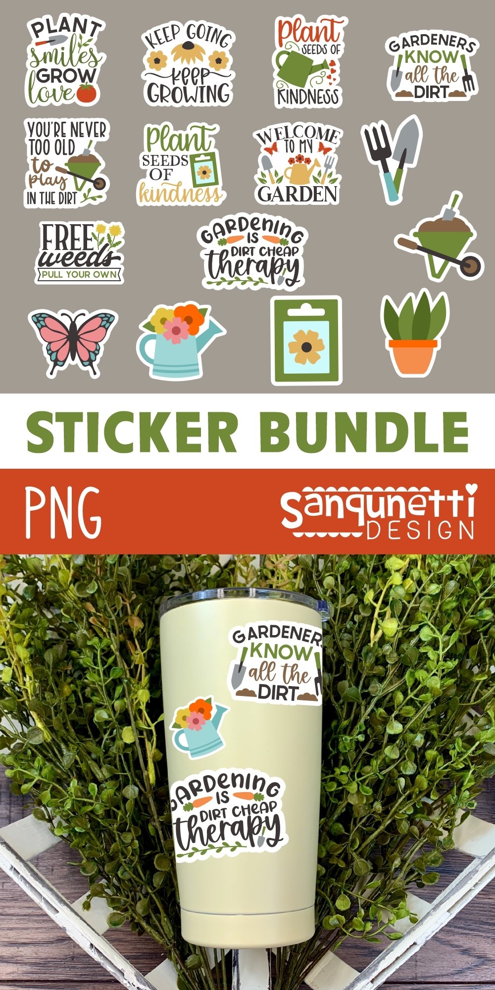 Gardening PNG Sticker Bundle | Plant quotes printable