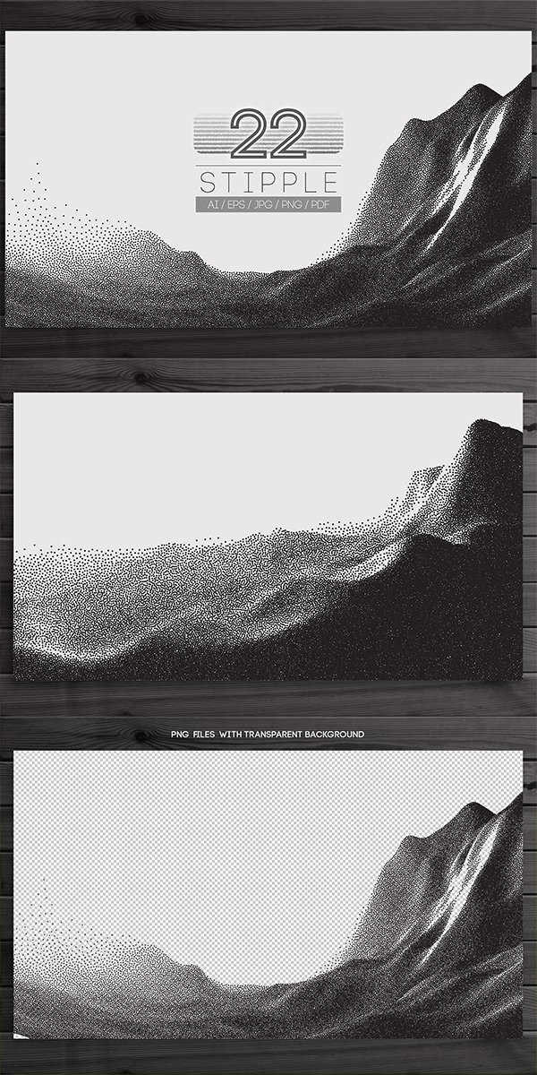 22 Stipple Landscapes Vector