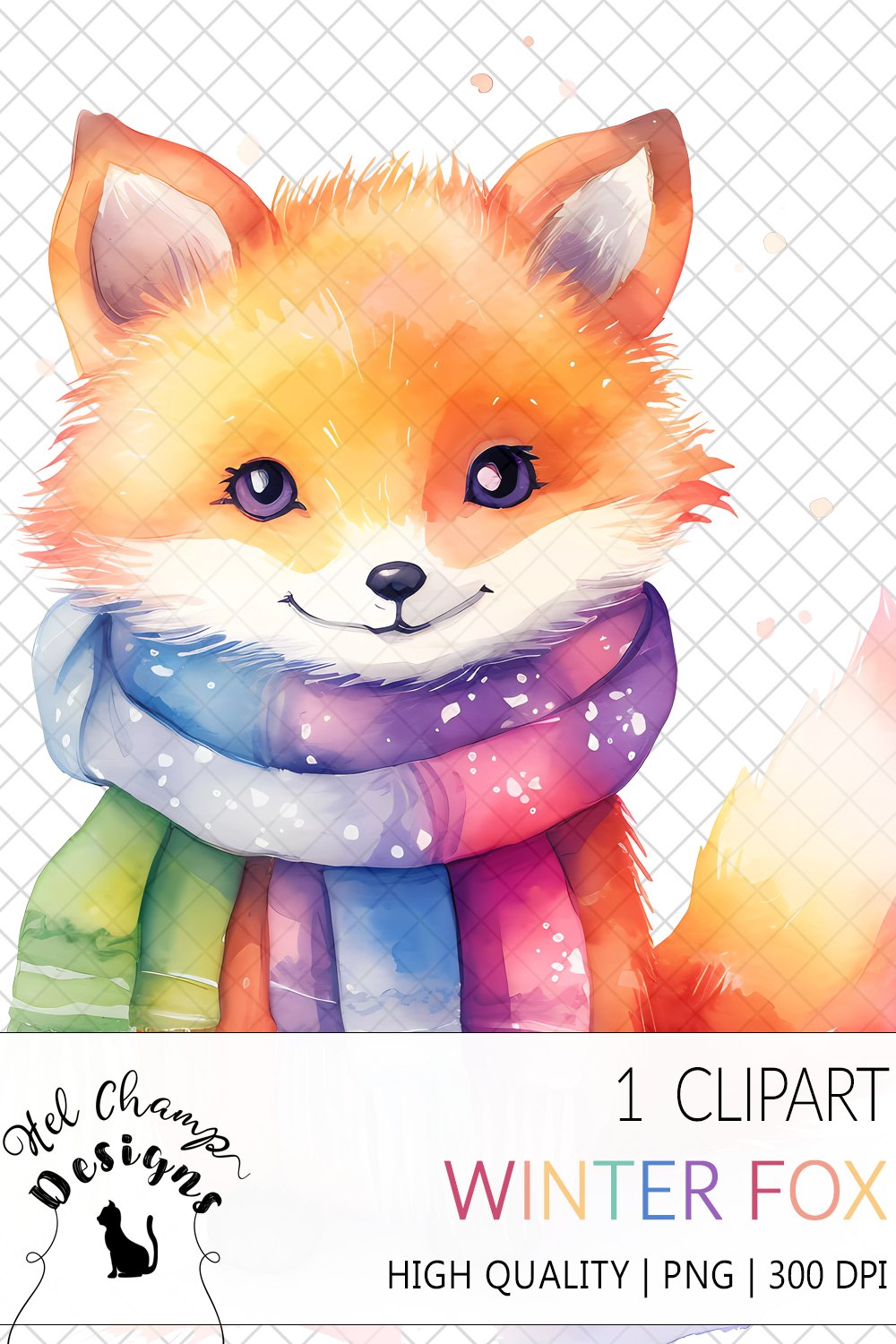 Winter fox rainbow transparent clipart