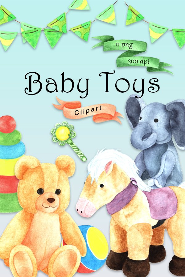 Watercolor Baby Toys Clipart, Digital Watercolor Toys, PNG