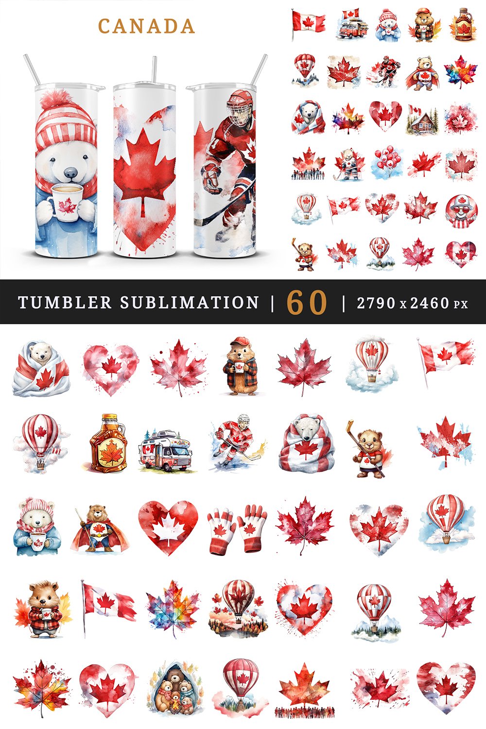 Canada day, canadian flag, leaf tumbler wrap sublimation set