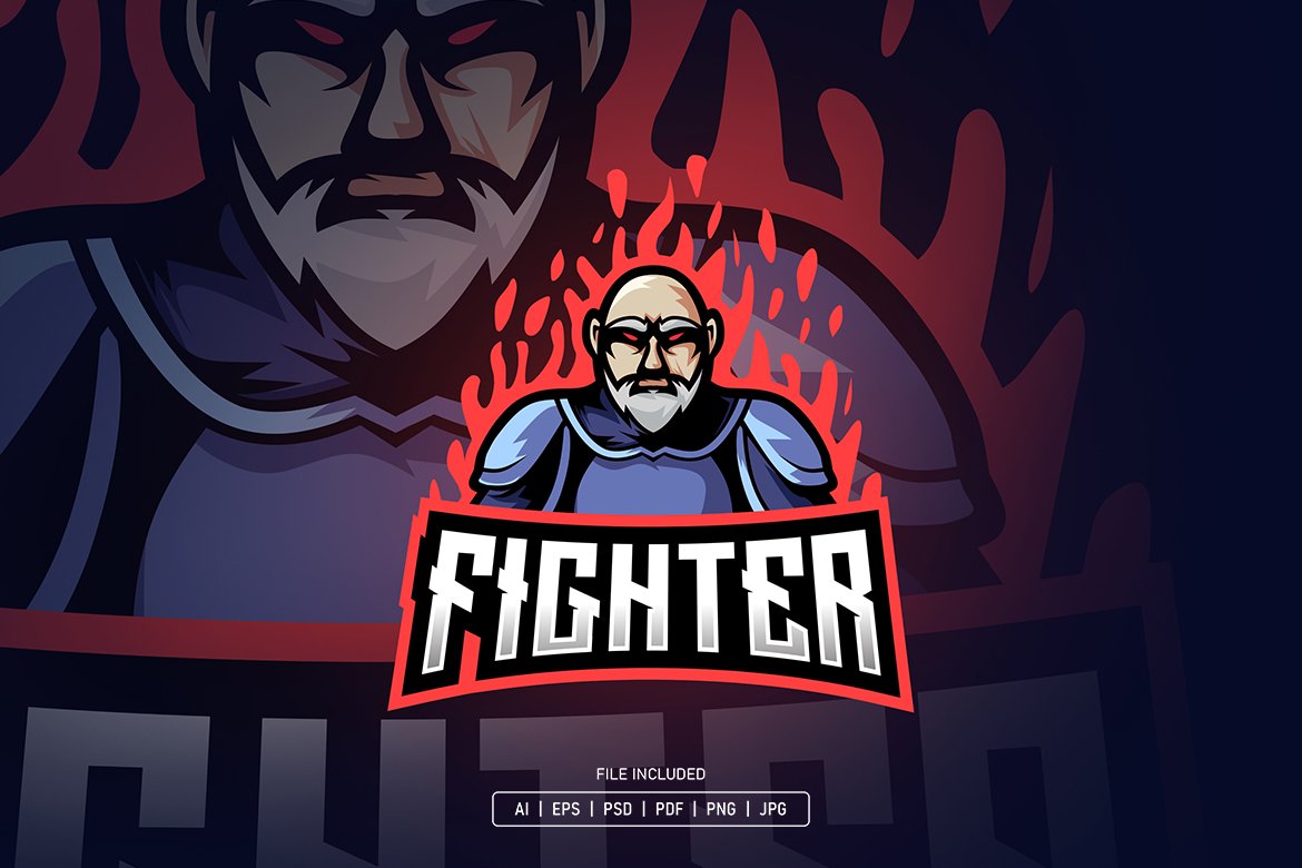 old man fighter mascot logo