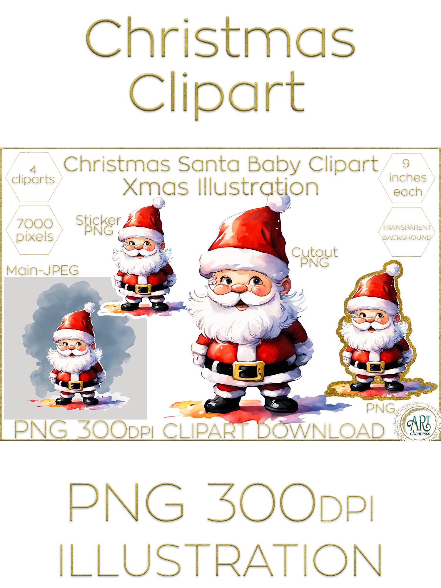 Santa Cute Baby Clipart Watercolor Christmas Xmas (2949639)