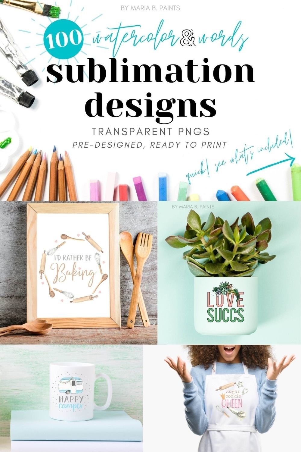 Funny Quotes Sublimation Designs Watercolor Words (1033992)