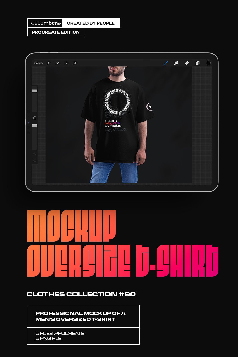 5 Mockups Oversize T-shirt for Procreate (3303000)