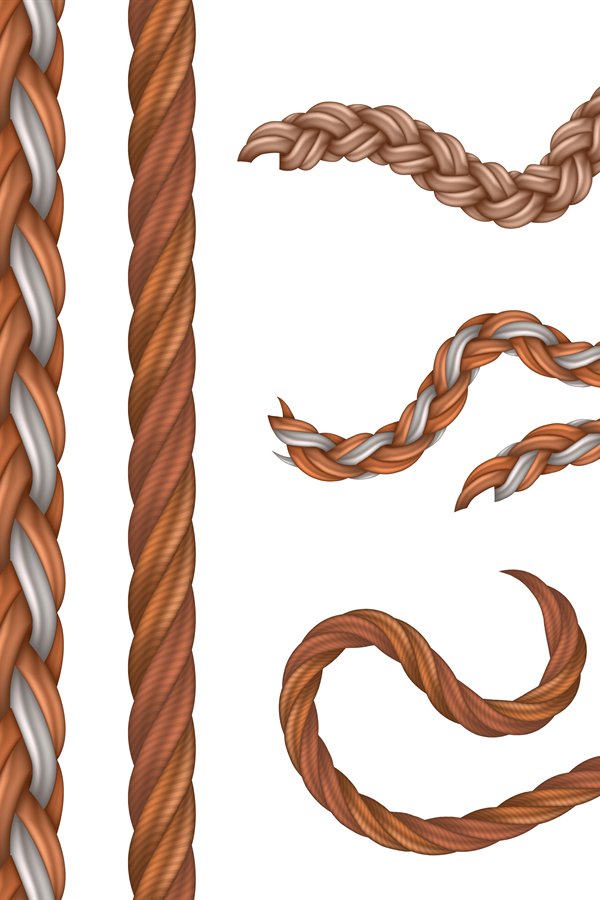 Realistic vector nautical cables, seamless ropes isolated on
