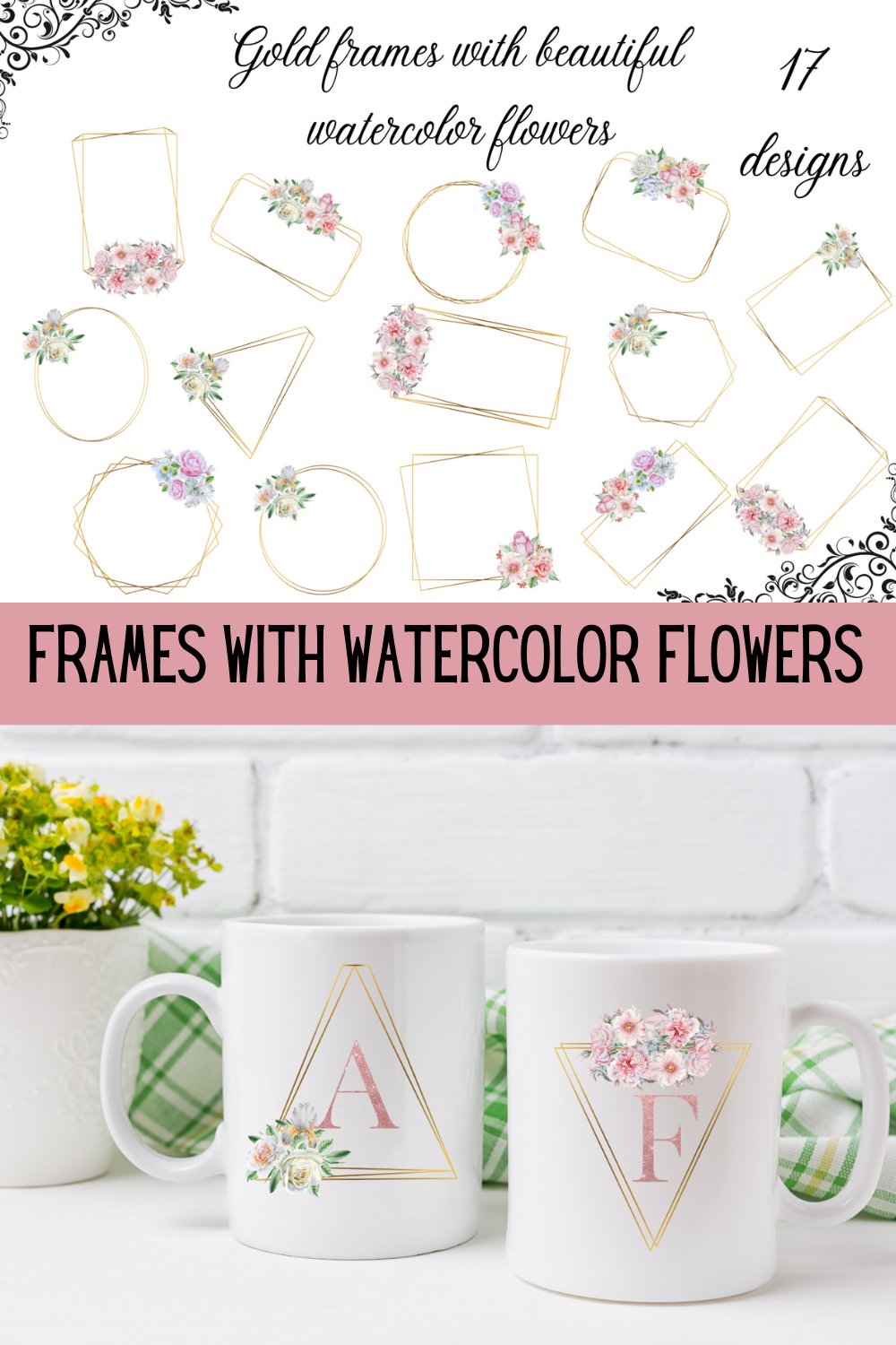 Geometric Frames, Watercolor Frames, Wreath Frames (2509125)