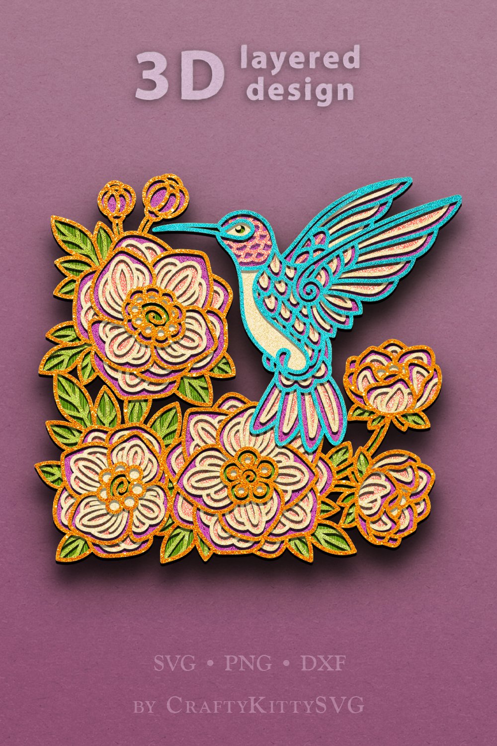 3D Layered Hummingbird SVG, Hummingbird and Anemone Flowers