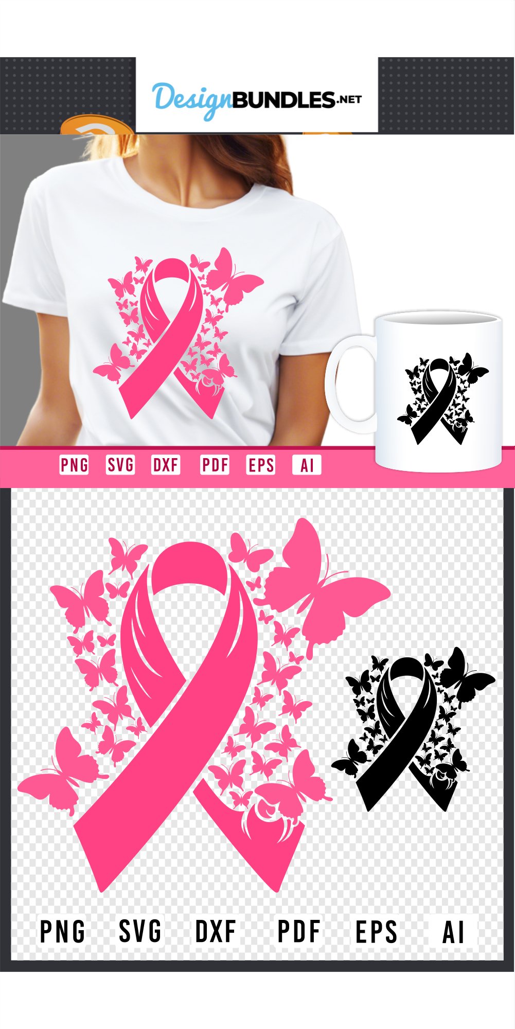 Breast Cancer Ribbon With Butterfly's SVG, Cancer Awareness