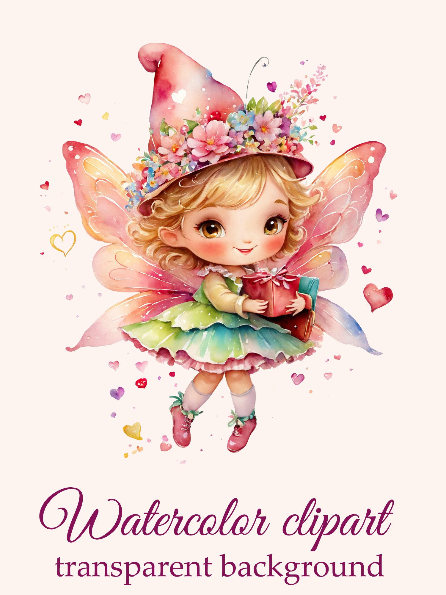Spring Flower Fairy Watercolor Clipart for Spring Design