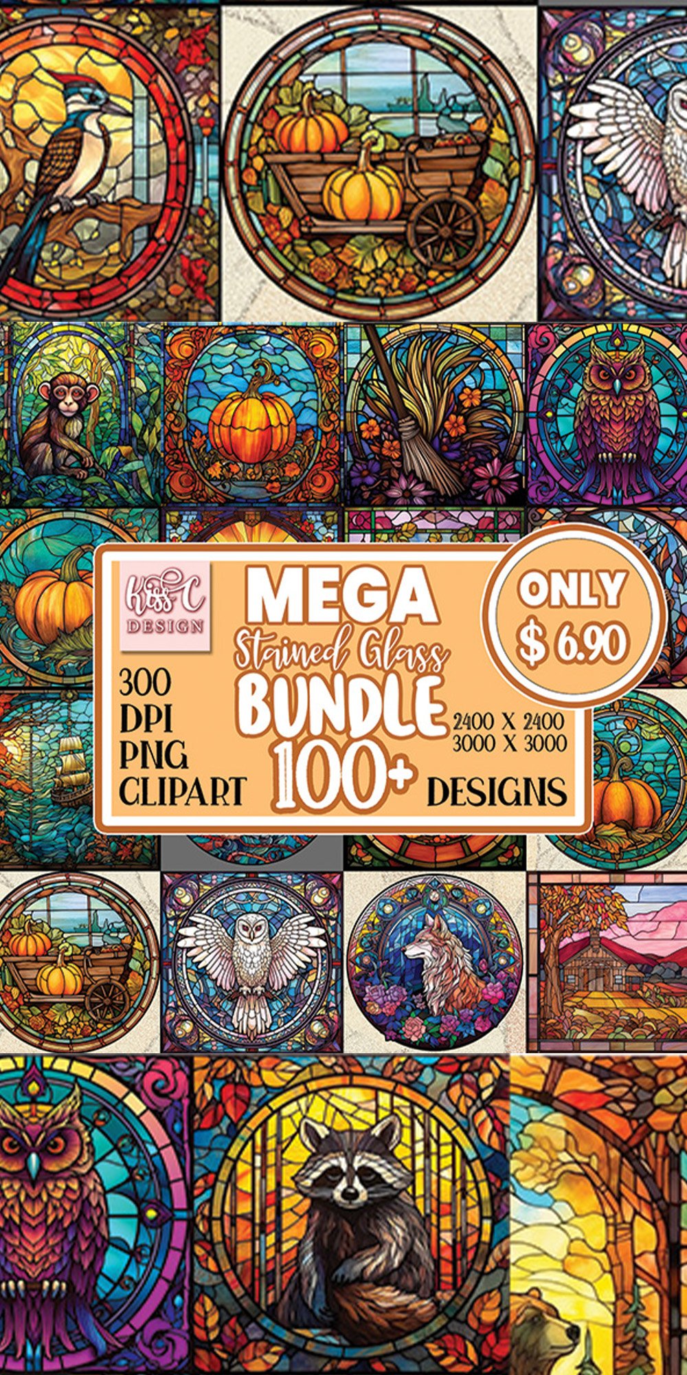 Stained Glass PNG Sublimation Designs Bundle