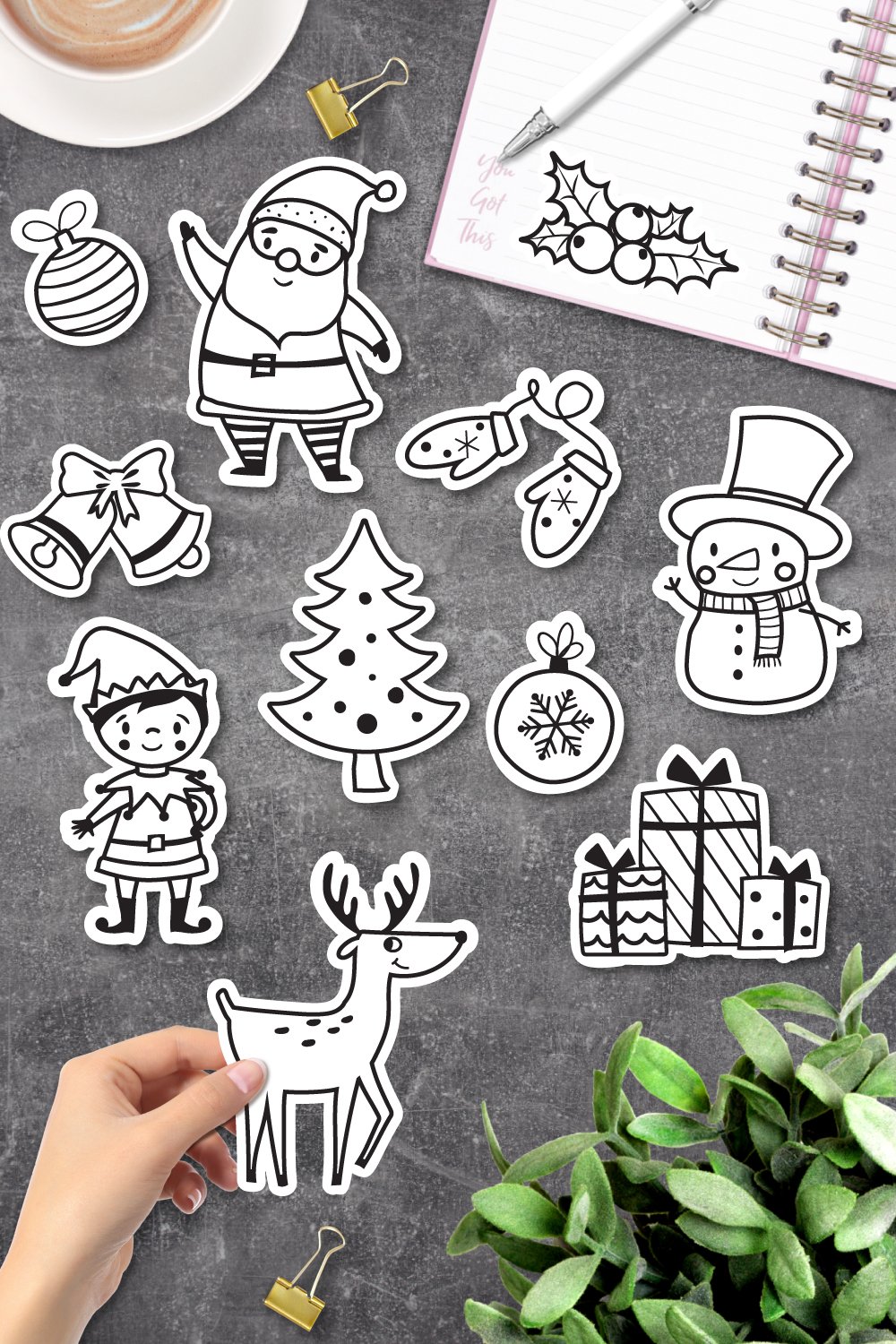 Christmas black and white stickers