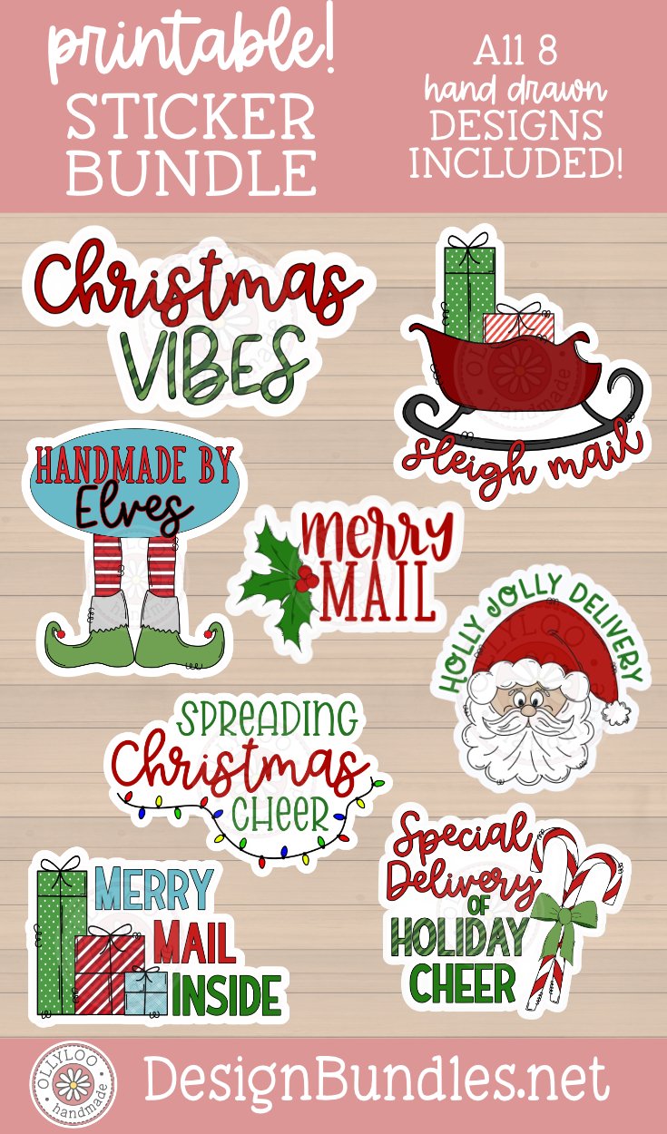 Christmas Printable Packaging Stickers Bundle - 8 Designs