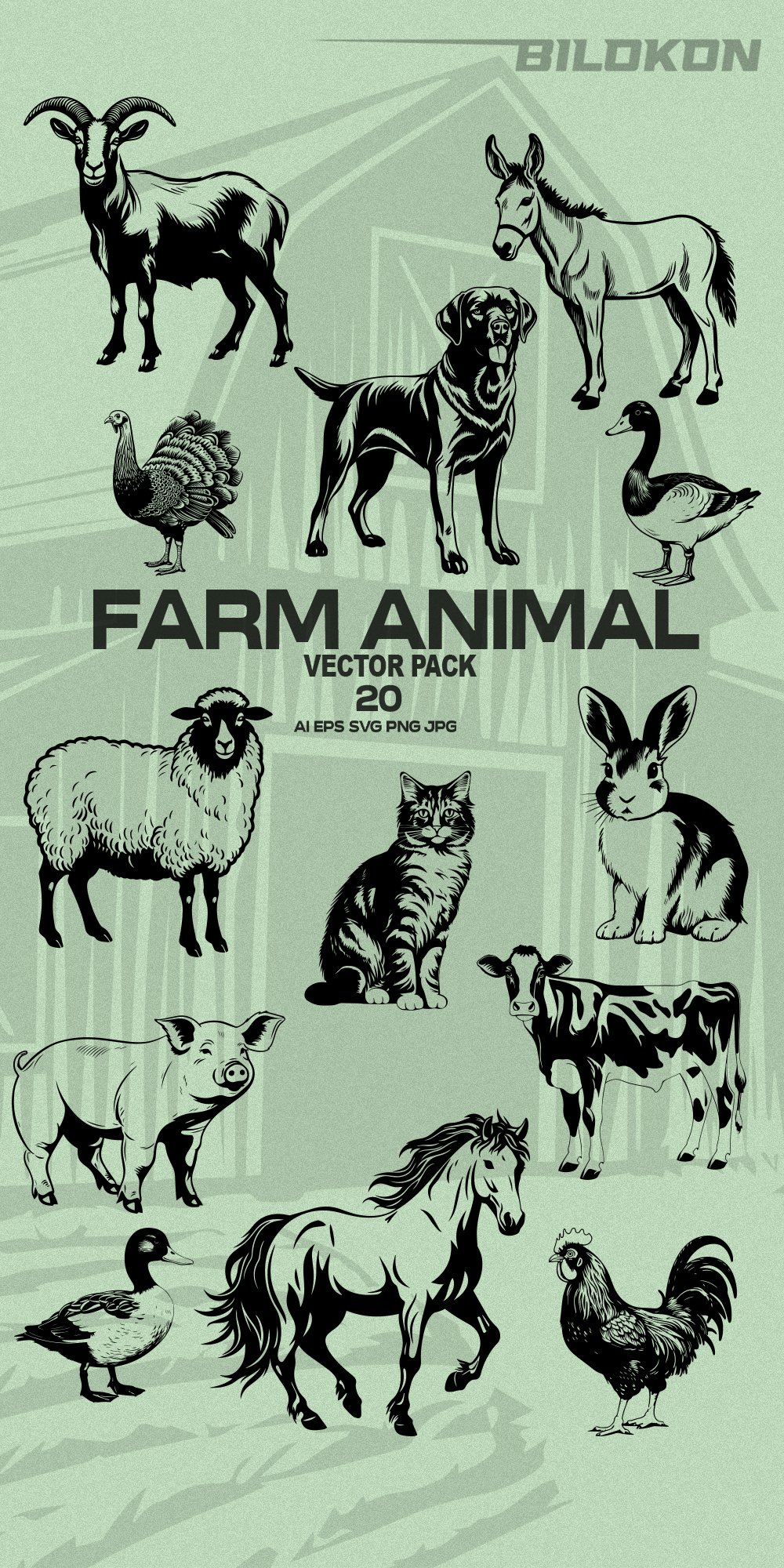 Farm Animal Vector Pack, SVG Bundle