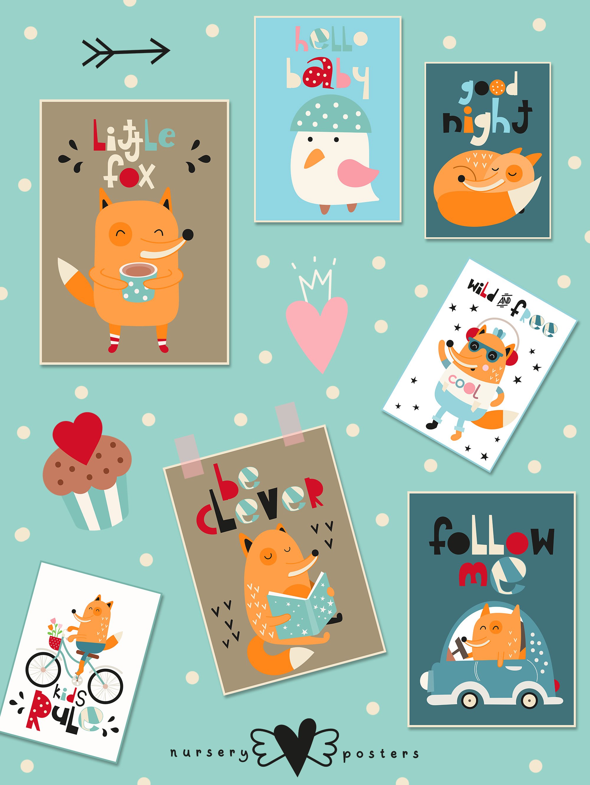 Cute fox nursery posters and pre-made prints