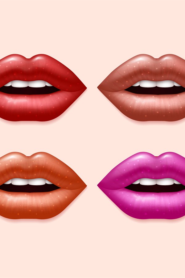 Girl lips with varicolored lipstick vector set