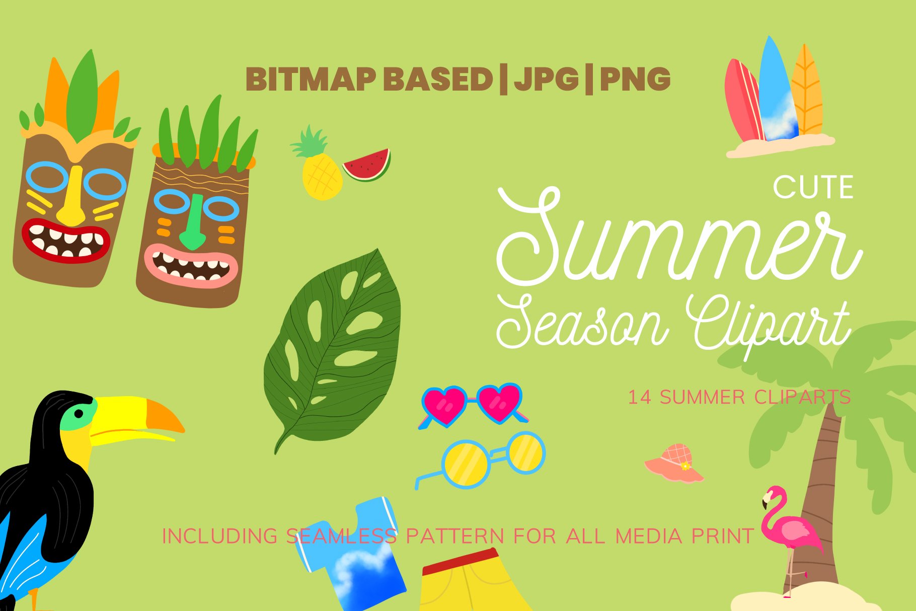 Cute 14 Summer Season Clipart Set Plus Pattern