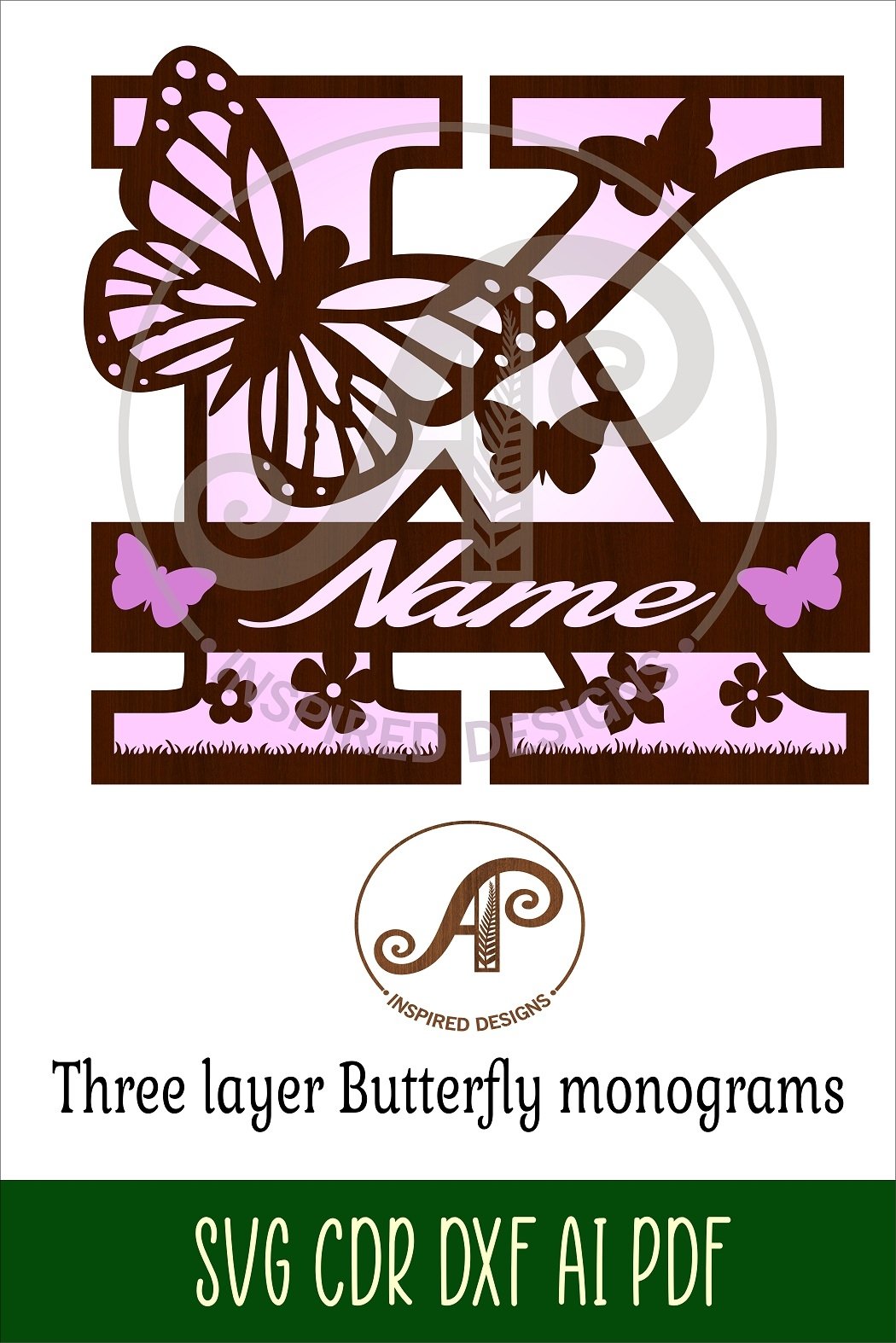 Monarch Butterfly monogram letter Name signs 3 layer design