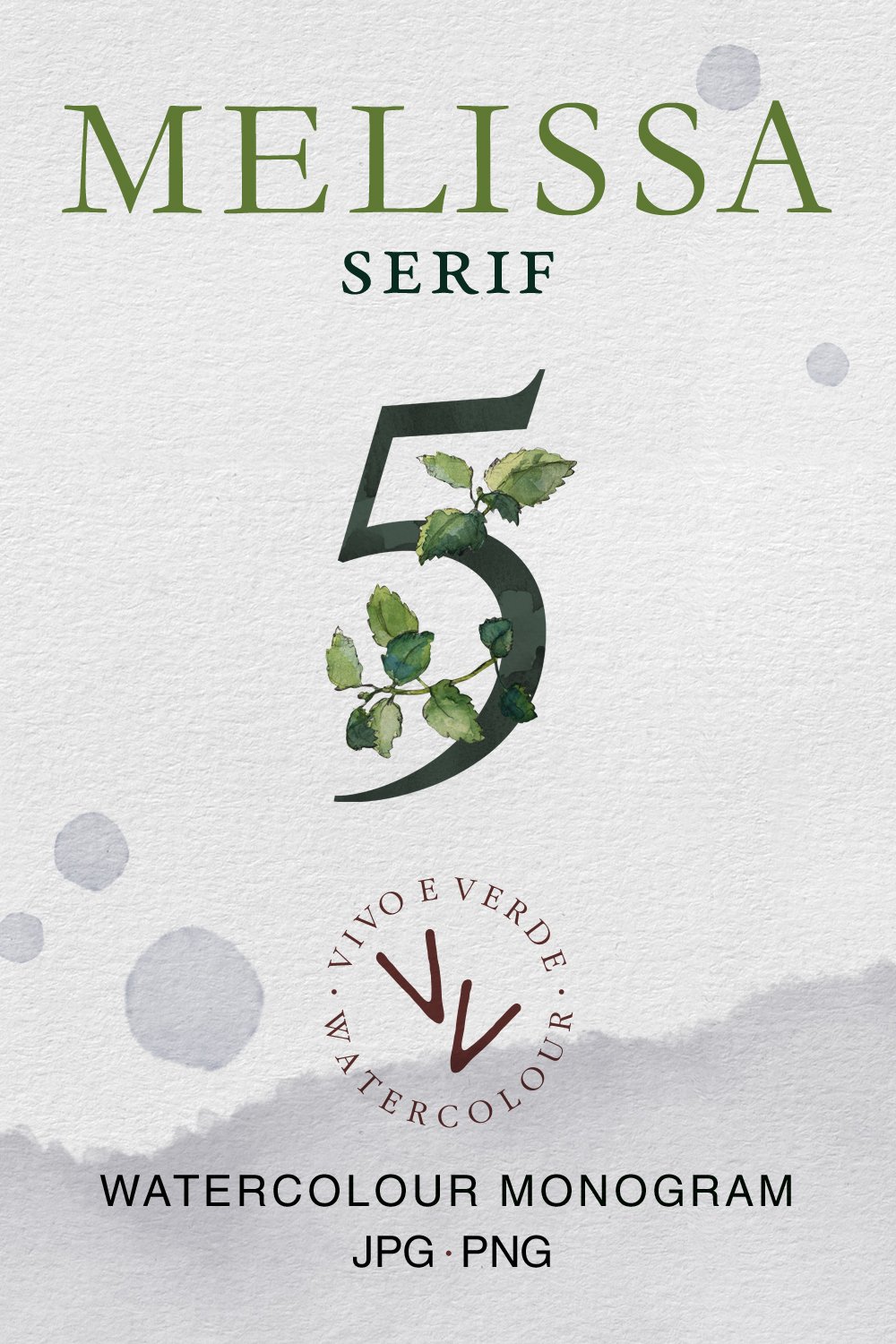 Sublimation monogram number 5 | Watercolour serif alphabet