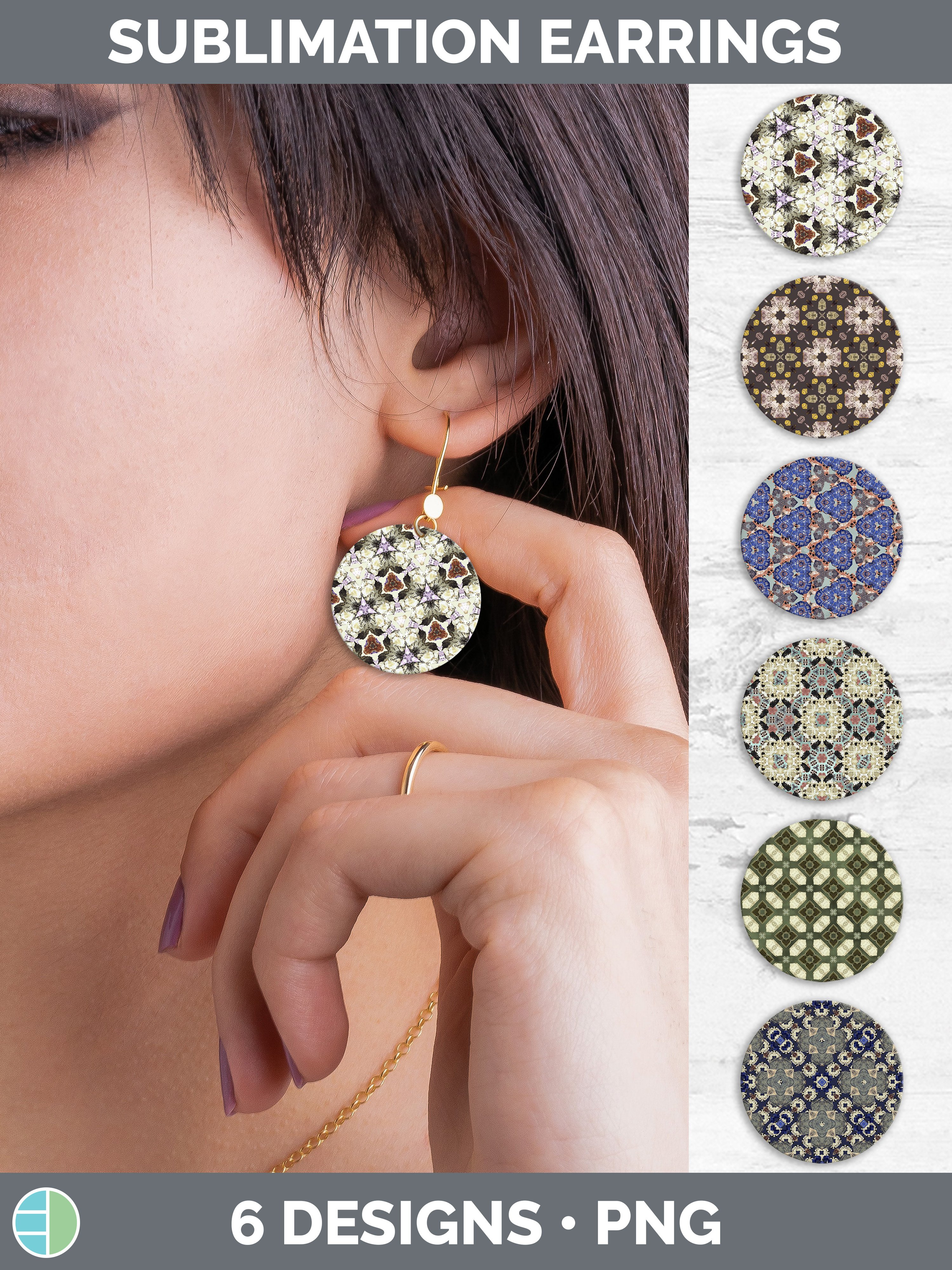 Gemstone Round Earring | Sublimation Designs Bundle