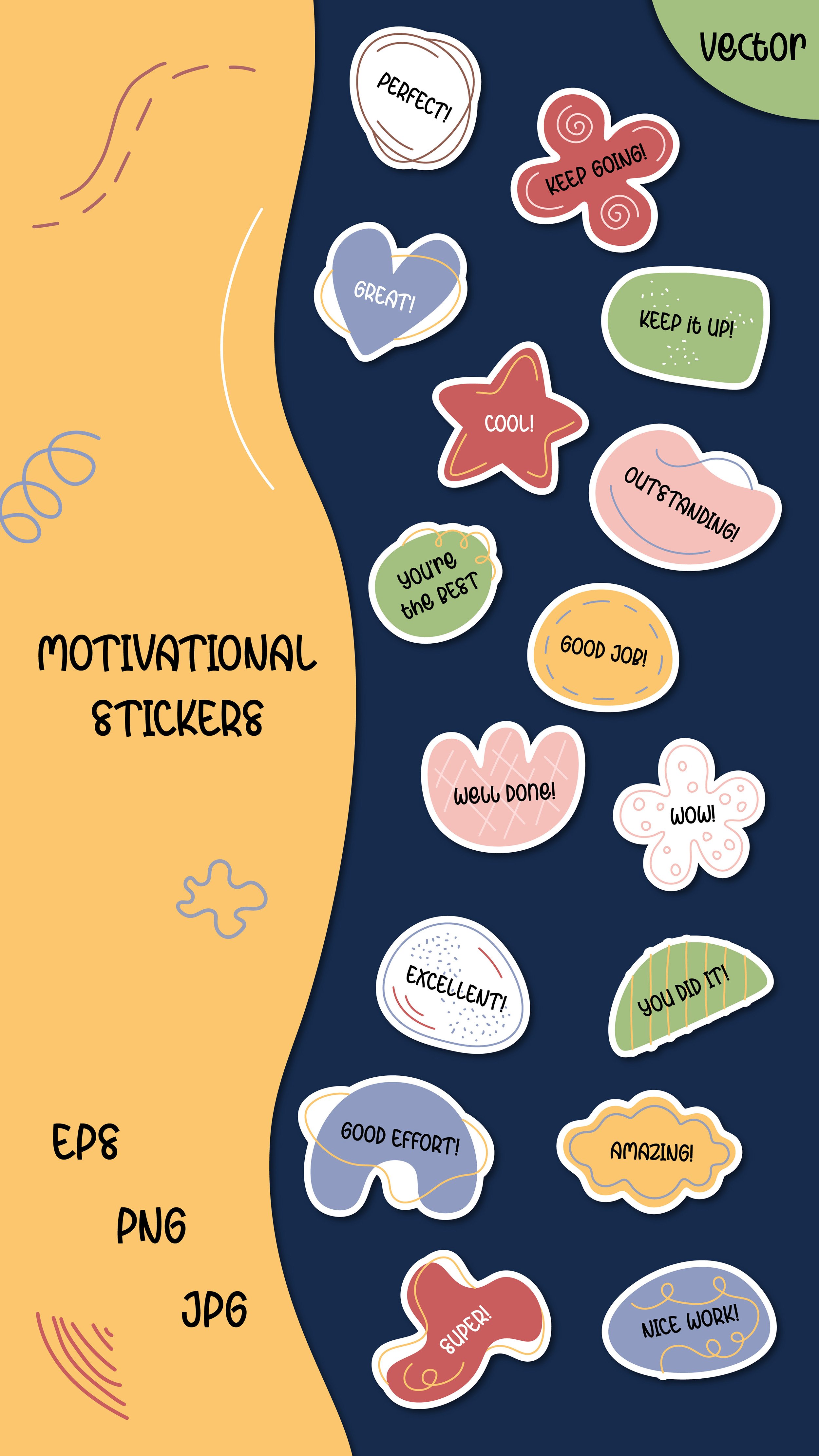 Motivational Stickers Pack | PNG & Vector | Good Job Clipart