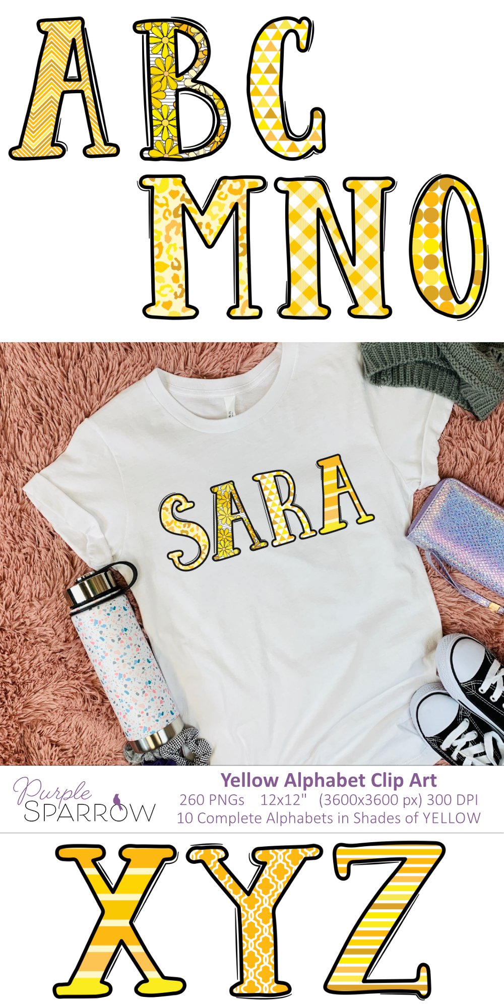 Yellow Alphabet Clip Art Bundle | 260 PNG Files