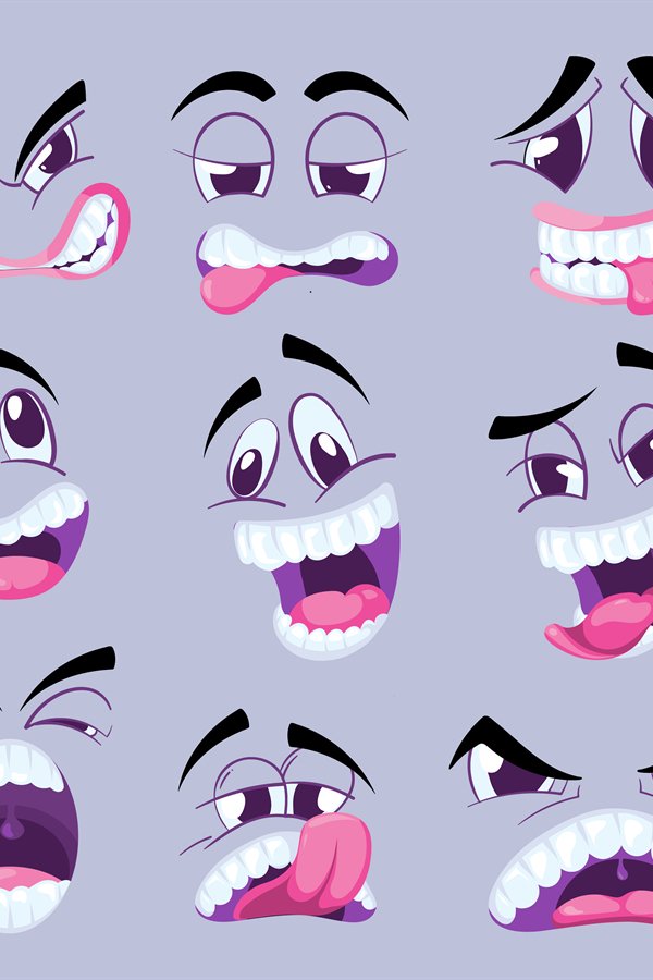 Cartoon funny faces with different expressions vector collec