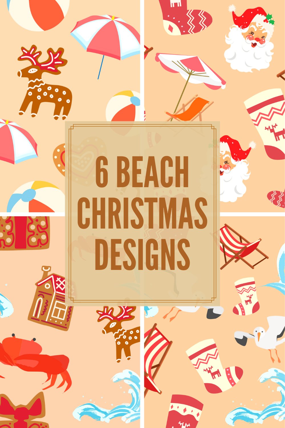 Beach tropical christmas digital paper set seamless pattern