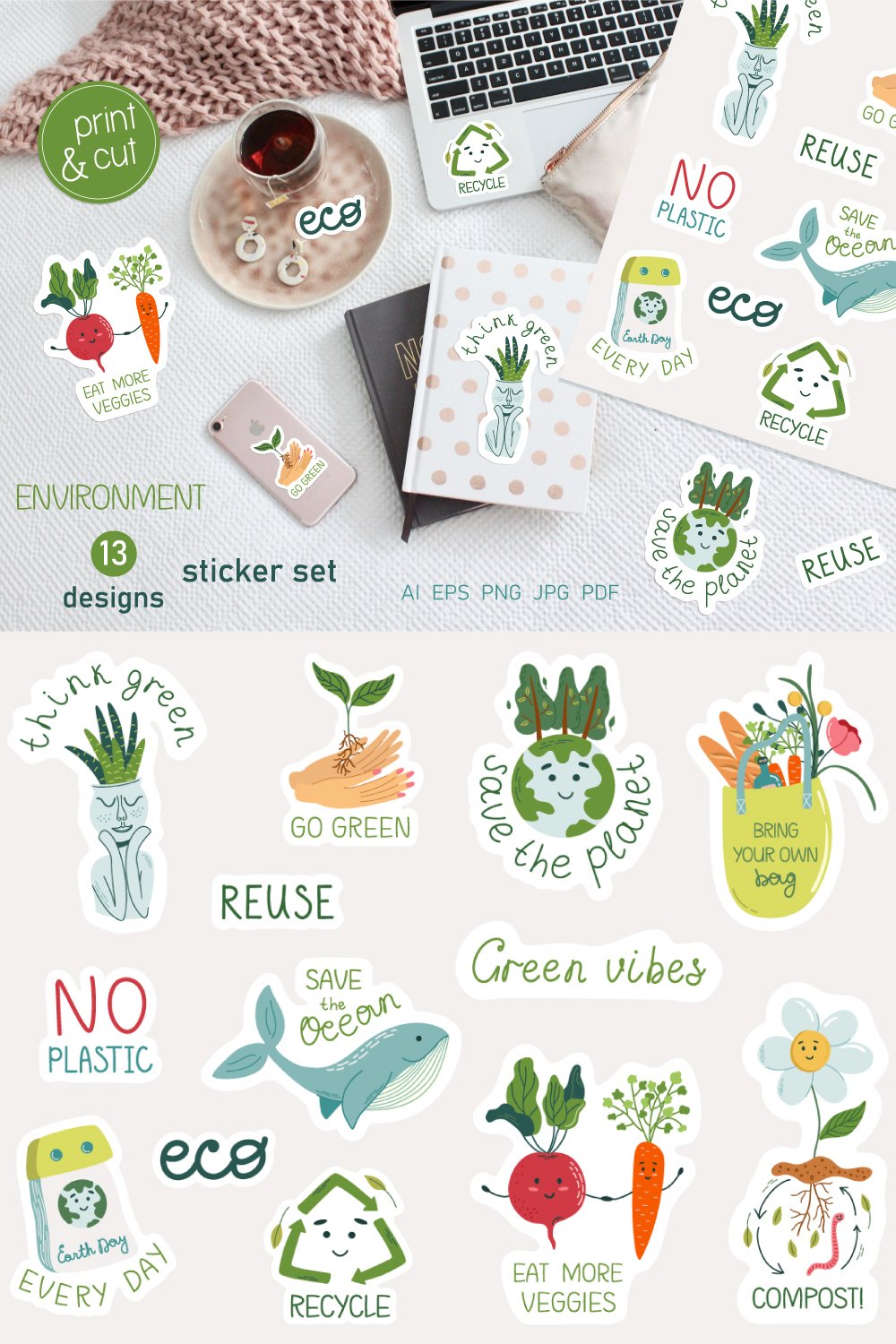 Eco stickers | Eco clipart | printable | cricut design