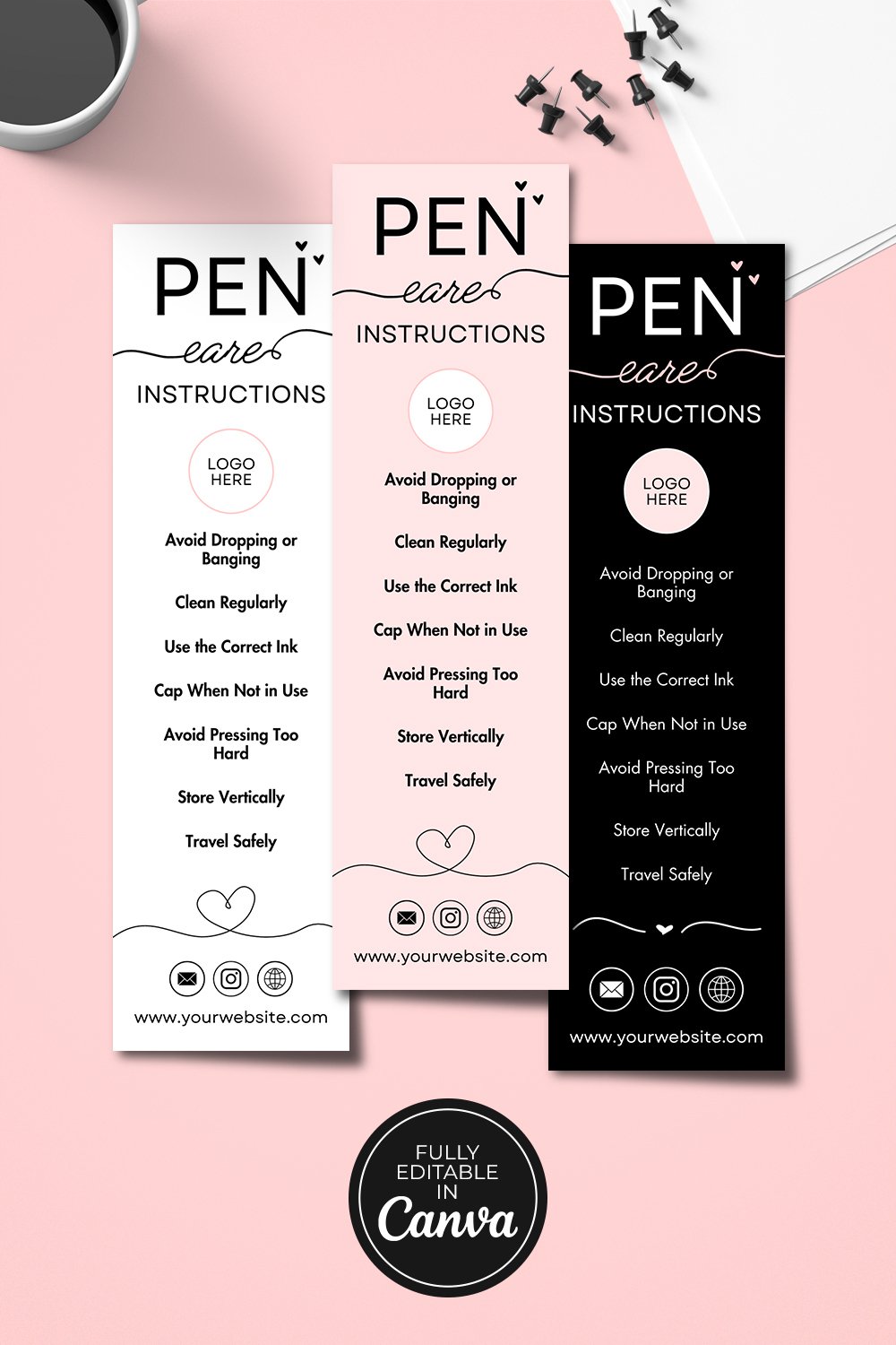 Editable Pen Care Card Instructions Template