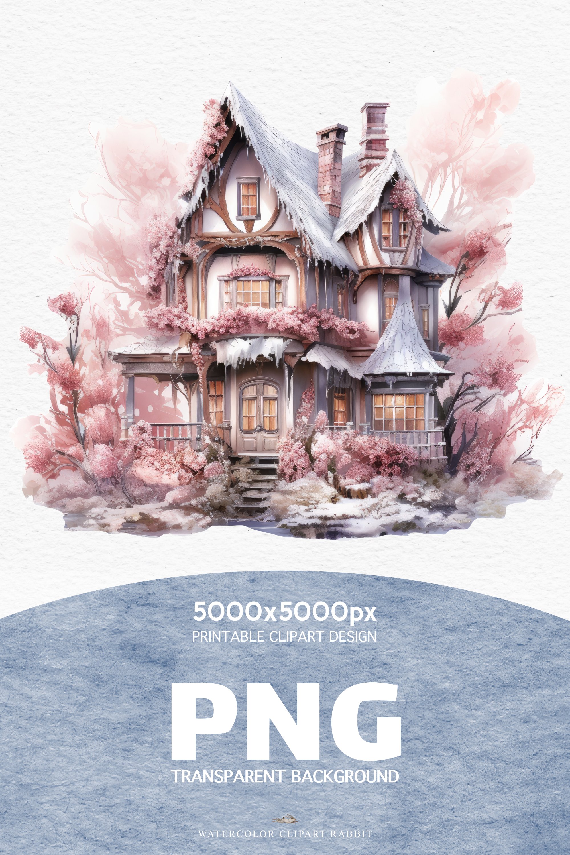 Pink Christmas HouseWinter Landscape Scene Village Clipart