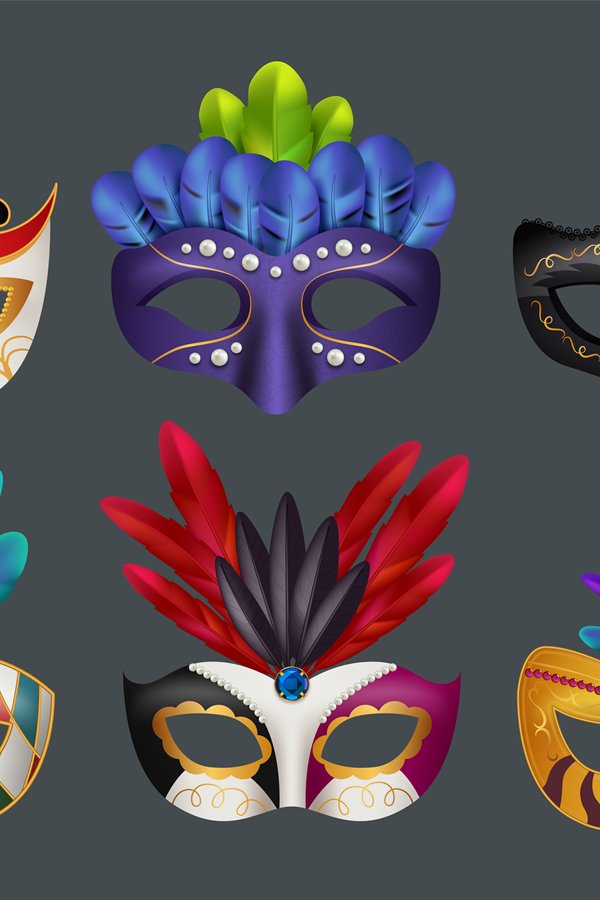 Masquerade masks realistic. Masked fashion party carnival ve
