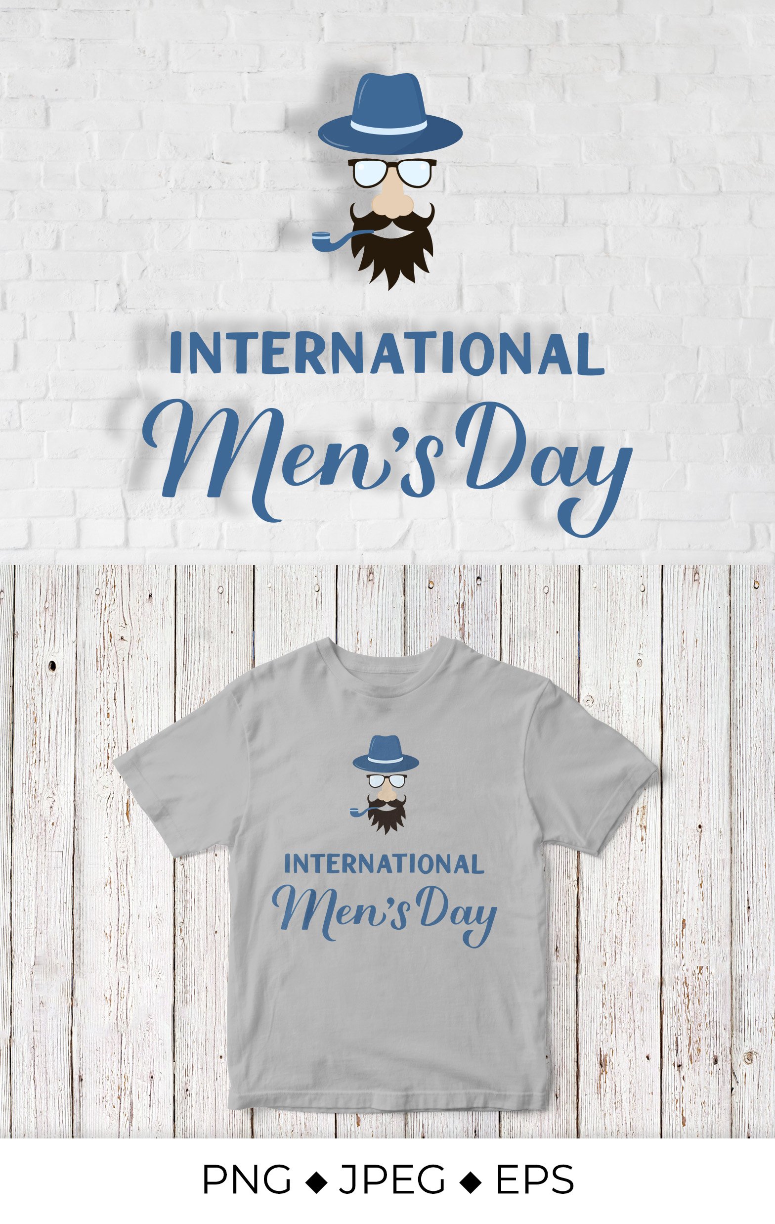 Men's Day lettering with hipster. Greeting card for man